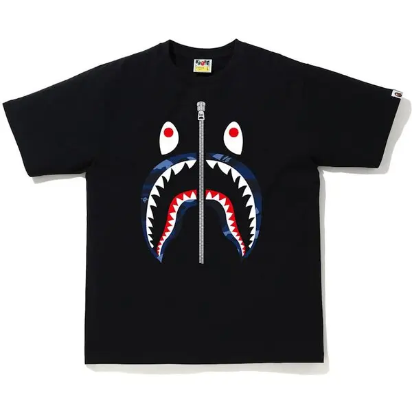 A BATHING APE Camo Shark T-shirt - Black/navy Blue