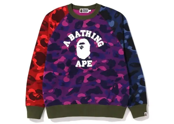 A BATHING APE Crazy Camo Relaxed Fit College Crewneck Sweatshirt - Multicolor