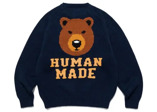 HUMAN MADE Bear Raglan Knit Sweater - Navy Blue