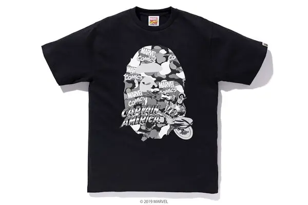 A BATHING APE X Marvel Camo Captain America Ex Tee Shirt - Black