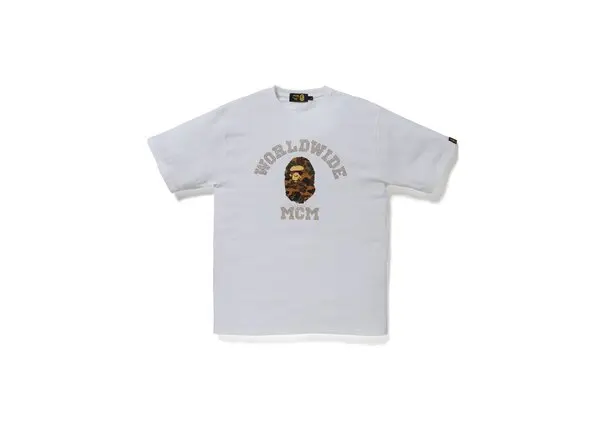 A BATHING APE X Mcm Rhinestone College Tee Shirt - White