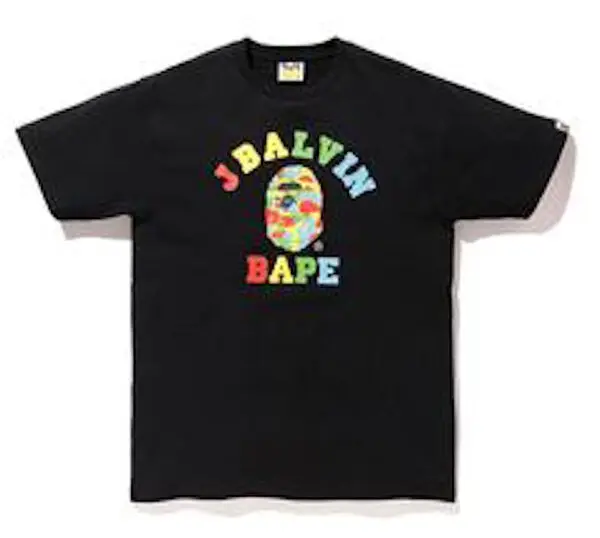 A BATHING APE X J Balvin Camo College Logo Tee Shirt - Black
