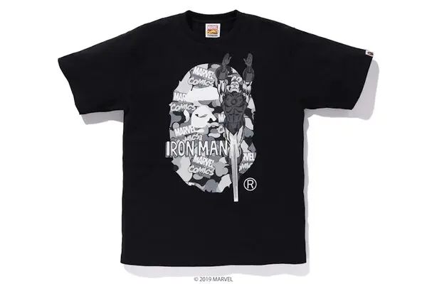 A BATHING APE X Marvel Camo Iron Ex Tee Shirt - Black