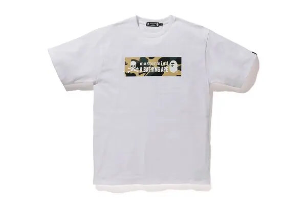 A BATHING APE X Mastermind Japan Camo Logo Tee Shirt - White/yellow