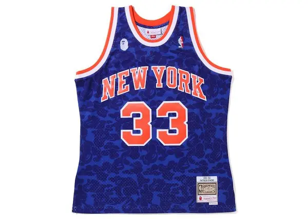 A BATHING APE X Mitchell & Ness New York Knicks Patrick Ewing Jersey - Blue