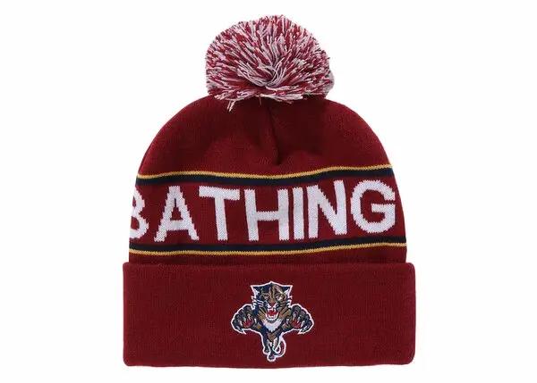 A BATHING APE X Mitchell & Ness Nhl Pom Beanie - Burgundy