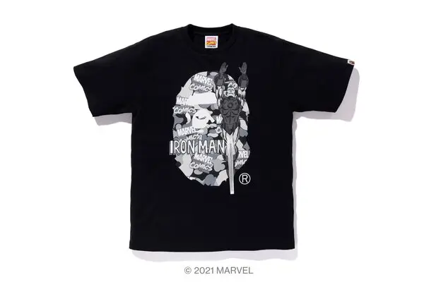 A BATHING APE X Marvel Comics Camo Iron Tee Shirt - Black