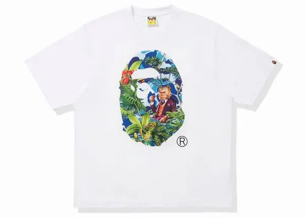 A BATHING APE X Monkey 47 Ape Head Tee Shirt - White Blue