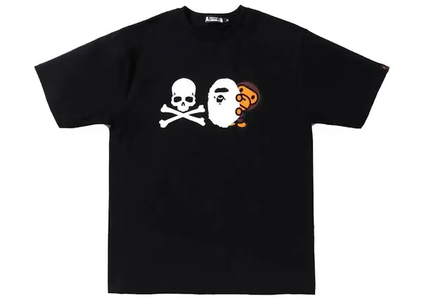 A BATHING APE X Mmj Ape Head & Milo Tee Shirt - Black