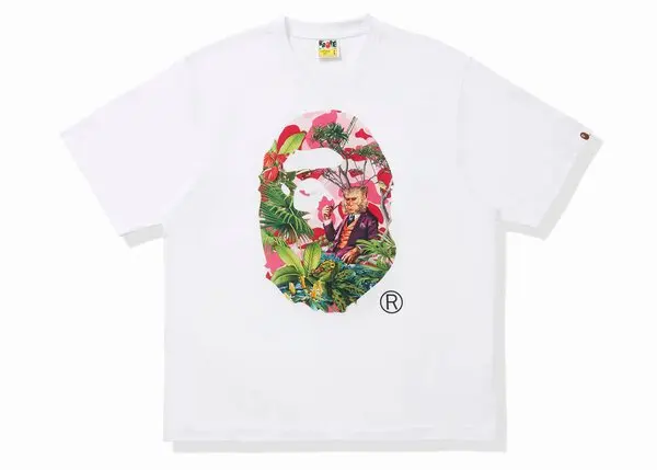 A BATHING APE X Monkey 47 Ape Head Tee Shirt - White Pink