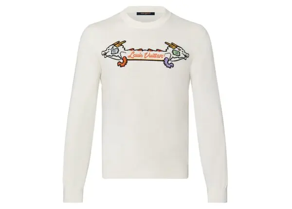 LOUIS VUITTON Jacquard Graphic Cashmere Crewneck Sweatshirt - Off White