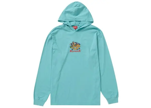 Supreme Dragon Hooded Long Sleeve Top - Dusty Aqua
