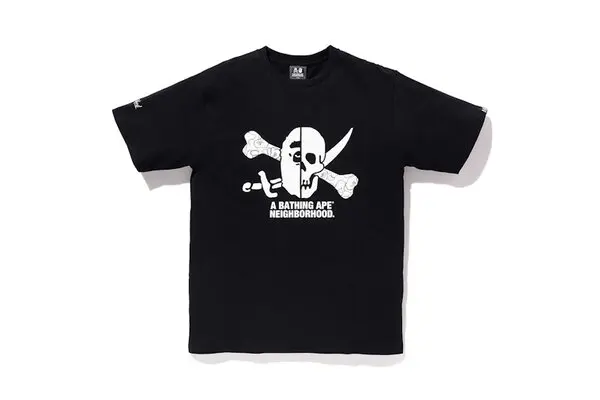 A BATHING APE X Neighborhood Ape & Skull Tee Shirt - Black