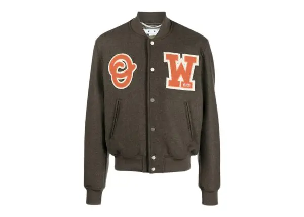Off-White Ow Patch Varsity Jacket - Army Green/orange