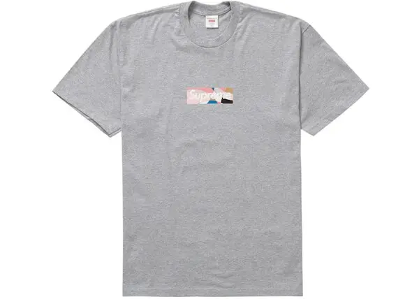 Supreme Emilio Pucci Box Logo Tee Shirt - Heather Grey/dusty Pink