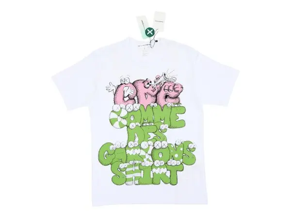 Comme Des Garçons Cdg Shirt X Kaws Print T-shirt - White/green/pink