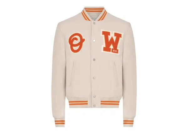 Off-White Logo-patch Wool Varsity Jacket - New Beige/orange