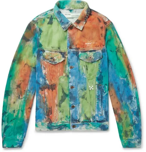 Off-White Painted Distressed Denim Trucker Jacket - Multicolor