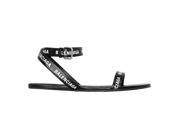Balenciaga Logo Print Leather Sandals
