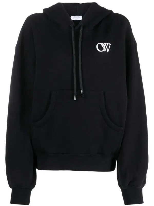 Off-White Ow Logo-print Cotton Hoodie - Black