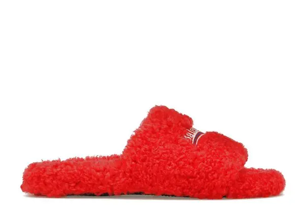 Balenciaga Furry Slide - Red/white