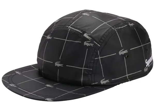 Supreme Lacoste Reflective Grid Nylon Camp Cap - Black