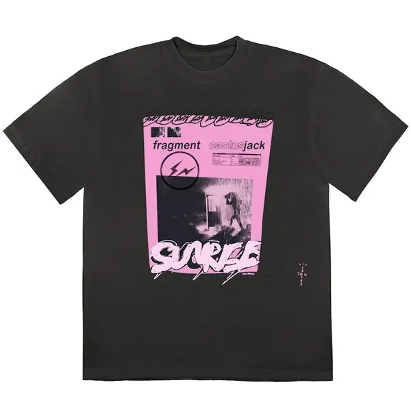 TRAVIS SCOTT Cactus Jack For Fragment Pink Sunrise T-shirt - Washed Black