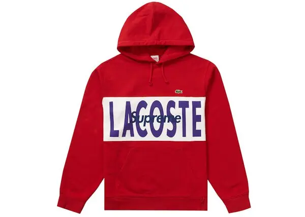 Supreme Lacoste Logo Panel Hooded Sweatshirt - Red