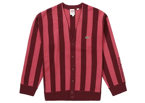 Supreme Lacoste Stripe Cardigan - Burgundy