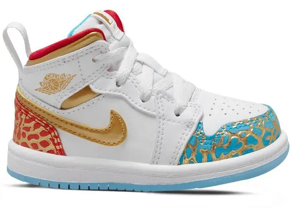 JORDAN 1 Mid High-top Sneakers - White/university Red/blue Lightning