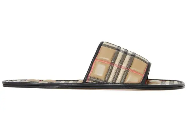 Burberry Quilted Flat Slides With Vintage Check - Beige
