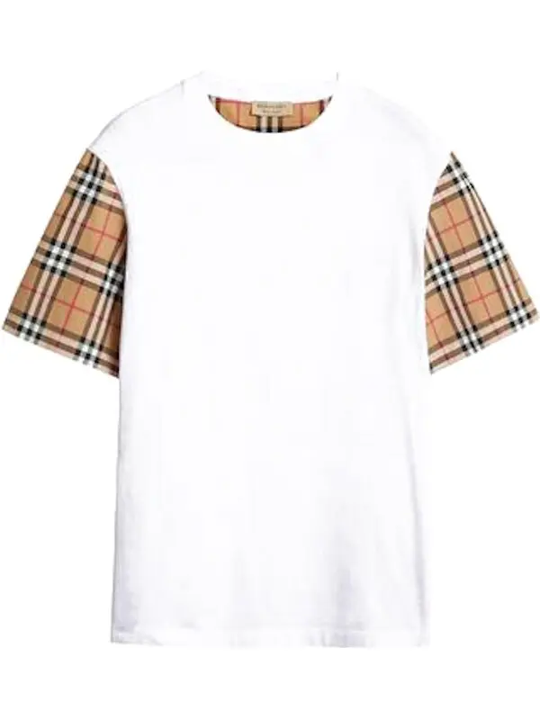 Burberry Stretch Check Sleeves Cotton T-shirt - White