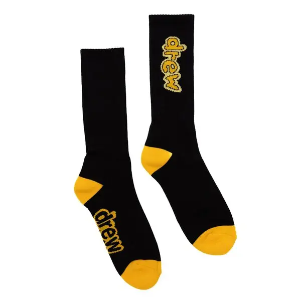 Drew House Cartoon Font Crew Socks - White/black