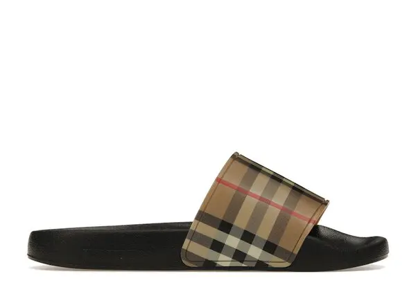 Burberry Check Print Slides - Archive Beige/black