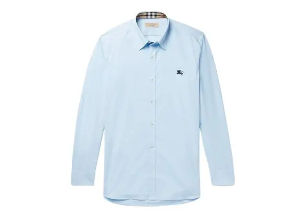 Burberry Stretch Cotton Poplin Shirt - Pale Blue