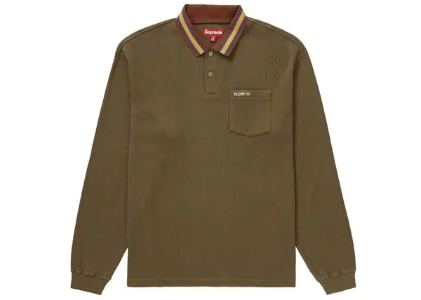 Supreme Thermal Long Sleeve Polo Shirt - Olive