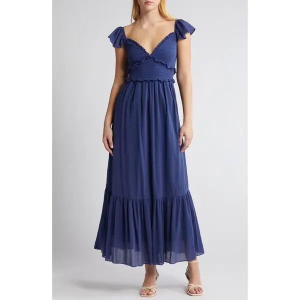 LoveShackFancy Katina Smocked Ruffle Maxi Dress