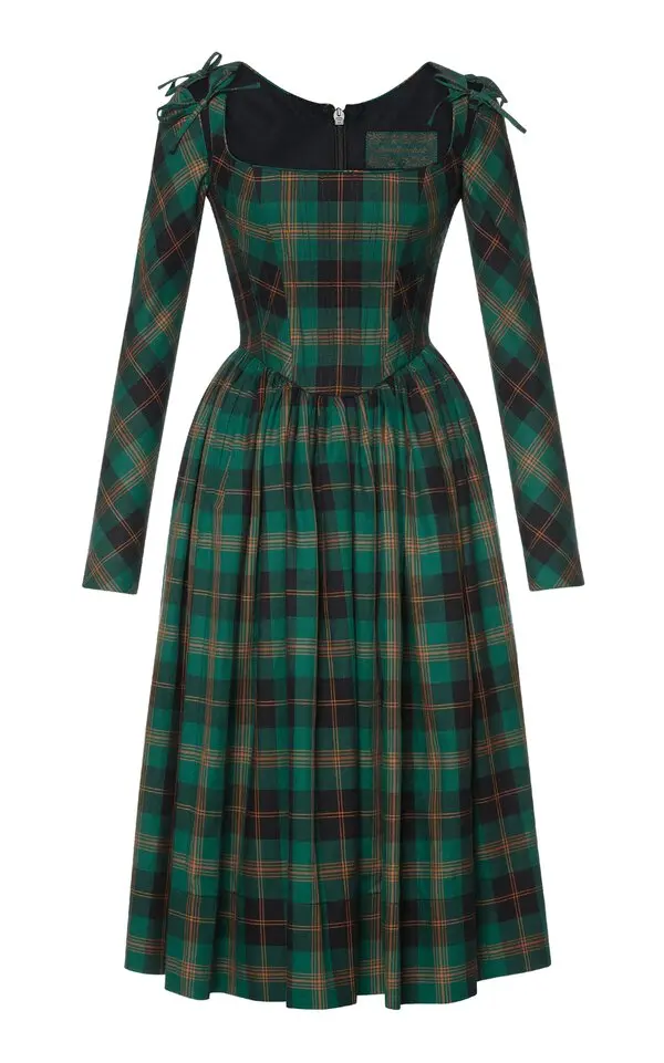 green emerald velvet dress Green Plaid Bow Dress – JPosh Apparel main image 0