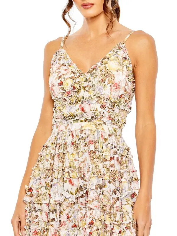 Mac Duggal Floral Textured Tiered Cocktail Dress