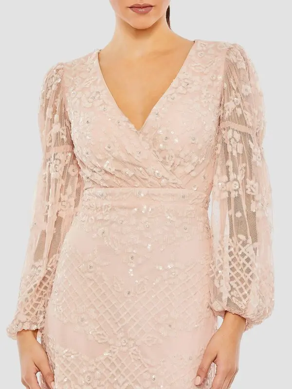 Mac Duggal Embellished Tulle Puff-sleeve Gown