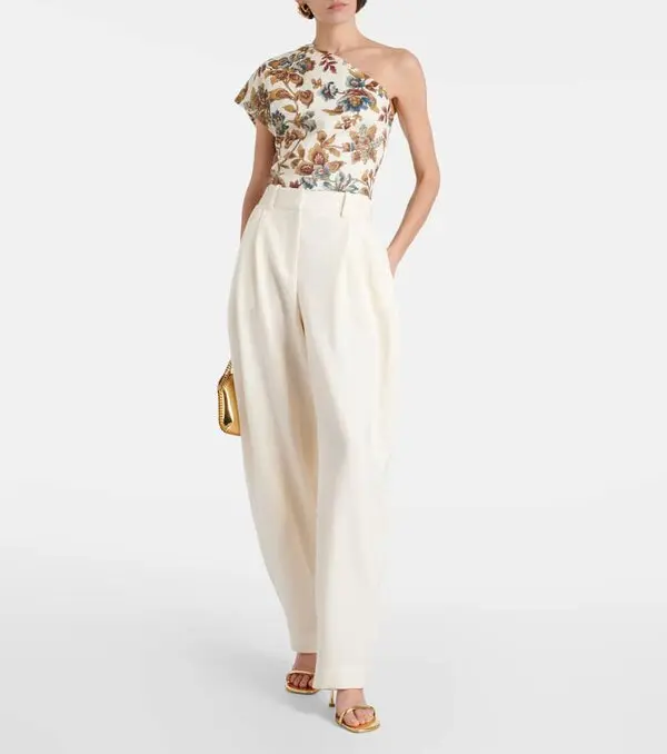SIR. Eleanora Floral One-shoulder Linen Crop Top - Multicoloured