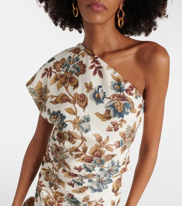 SIR. Eleanora Floral One-shoulder Linen Crop Top - Multicoloured