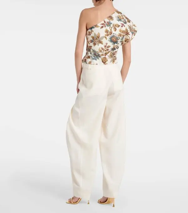 SIR. Eleanora Floral One-shoulder Linen Crop Top - Multicoloured