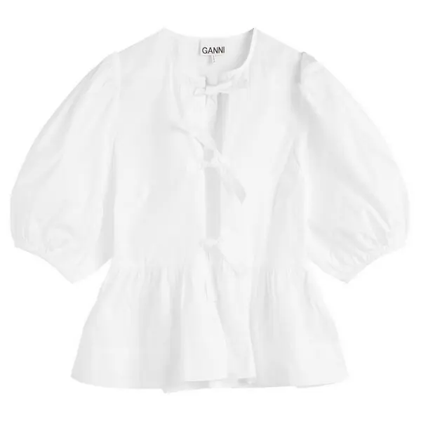GANNI Cotton Poplin Peplum Blouse - Bright White