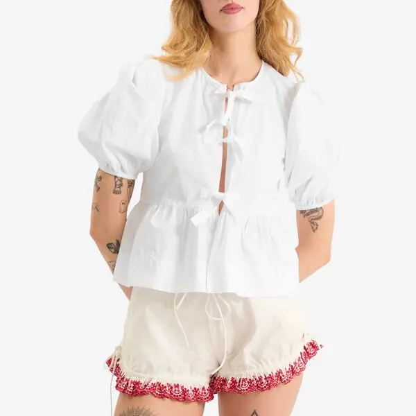 GANNI Cotton Poplin Peplum Blouse - Bright White