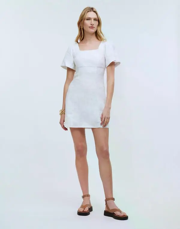knee length dresses for ladies Beyond Linen Blend Backless Mini Dress | Yellow | Womens