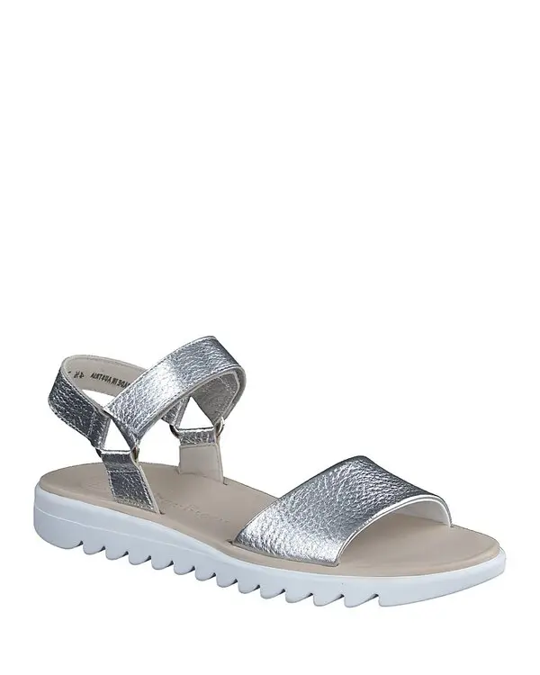 Paul Green Toni Leather Sandals - Silver Metallic Vecro