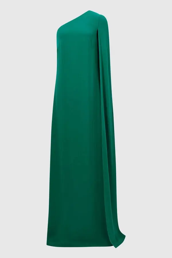 reiss one shoulder cape dress Reiss Nina Cape One Shoulder Maxi Dress in Green