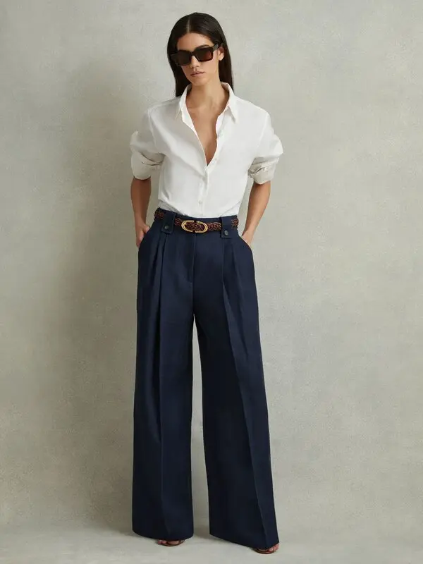 REISS Leila Linen Wide Leg Trousers