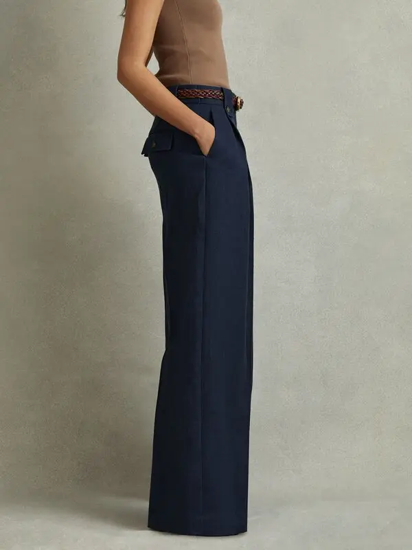 REISS Leila Linen Wide Leg Trousers